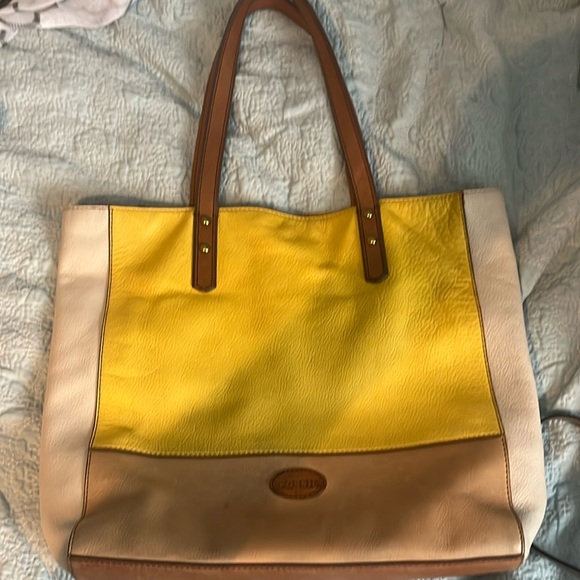 Fossil | Bags | Fossil Yellow And Cream Colorblocked Tote Bag With ...